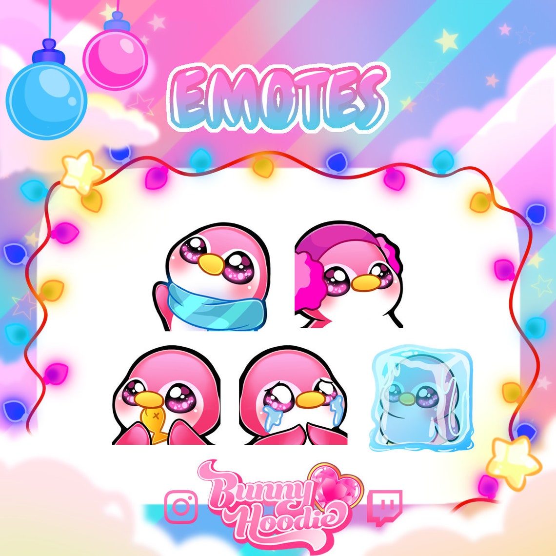 Kawaii Pink Penguin Emotes - Twitch & Discord Cute Premade P2U Penguins ...
