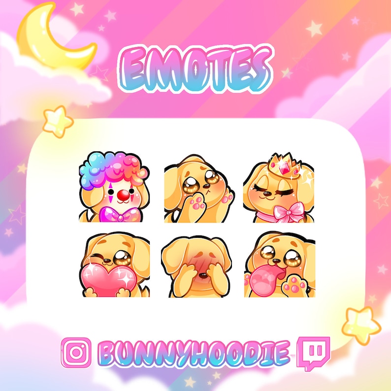 Kawaii Golden Retriever Emotes - Twitch Premade Emote Pack Cute Gold ...