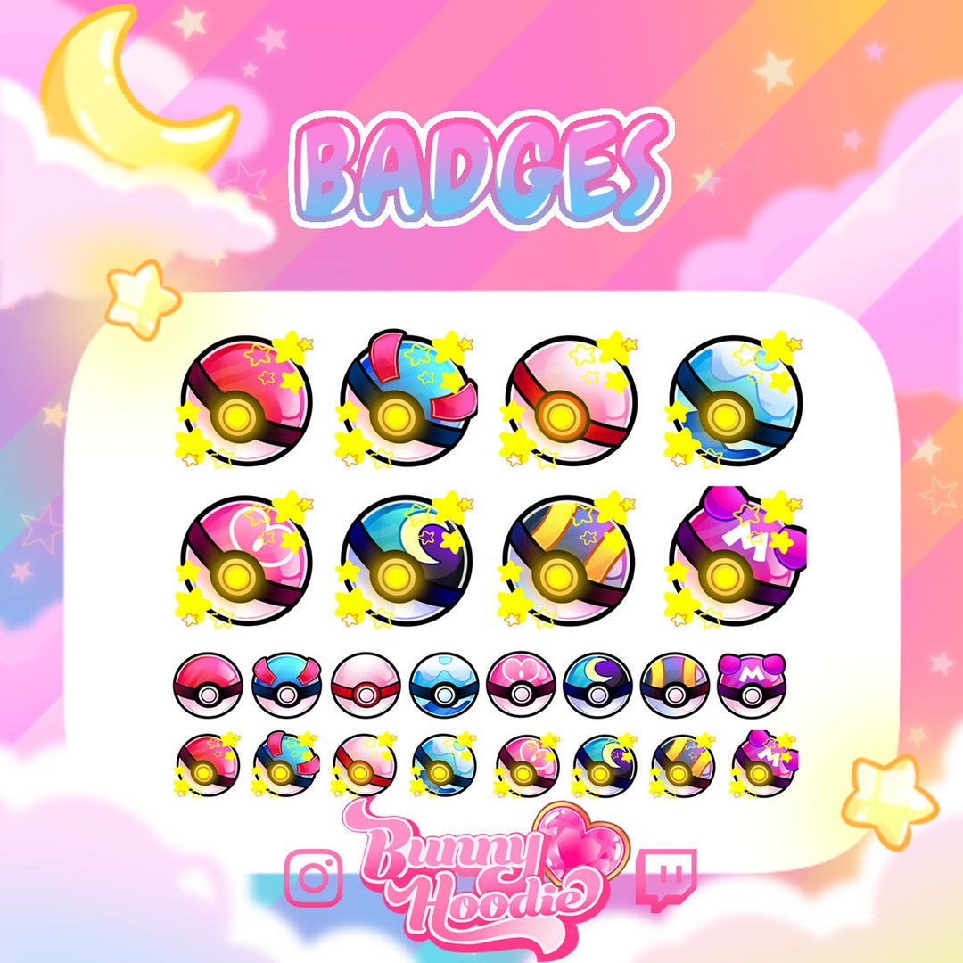16 Kawaii Poke Ball Badges Twitch Subscriber Badge, Channel Points Icon ...