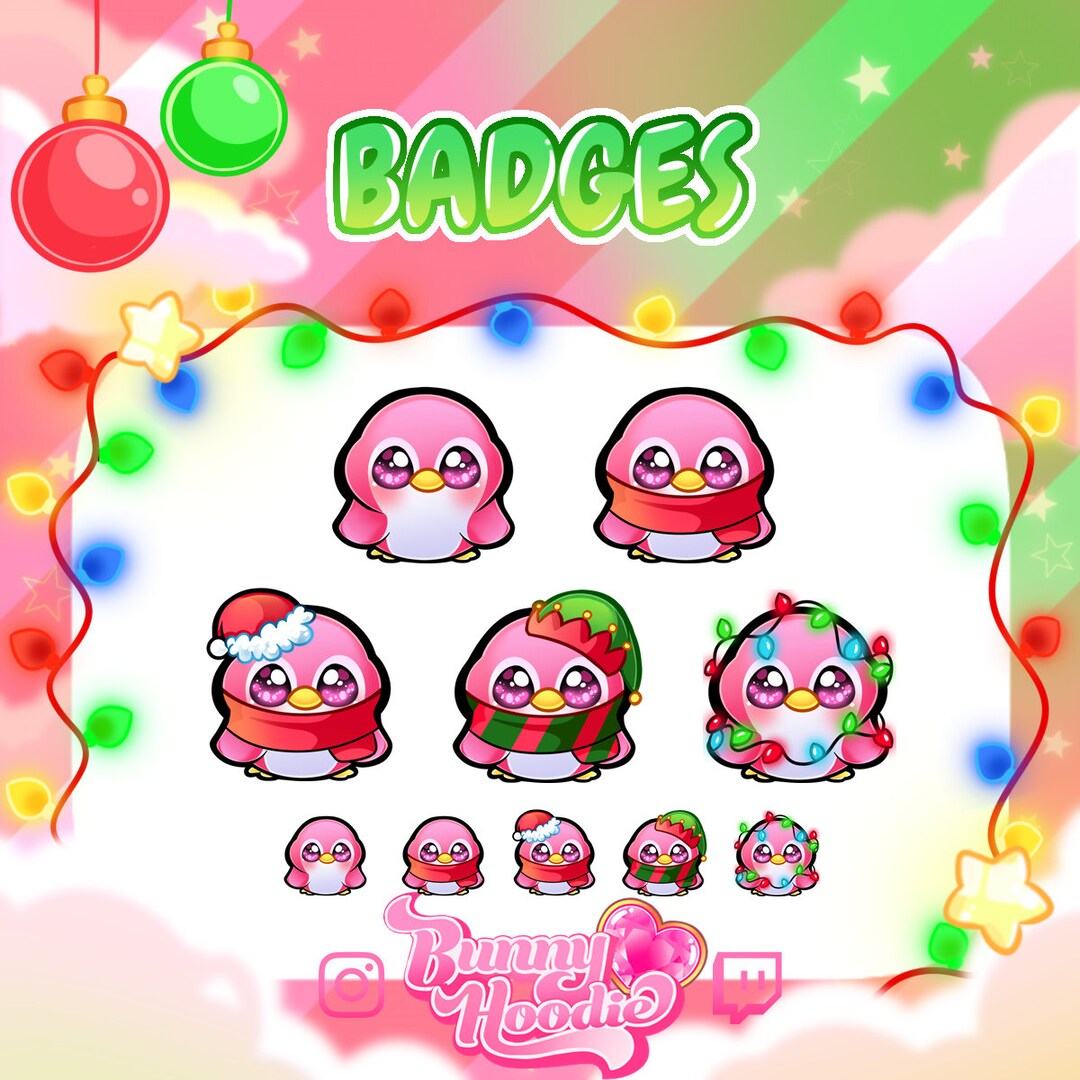 Kawaii Pink Penguin Badges - Twitch Subscriber, Bit, Channel Points ...