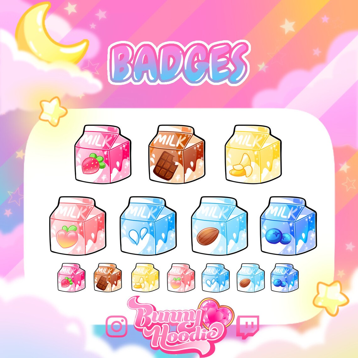 Kawaii Milk Carton Badges - Twitch Subscriber Bit Badge, Channel Points ...