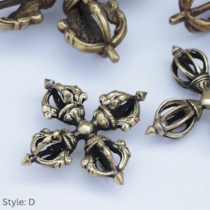 Tibetan Double Vajra, Dorje, Brass Vajra, Stone Inlaid Vajra, Buddhist ...