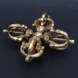 Tibetan Double Vajra, Dorje, Brass Vajra, Stone Inlaid Vajra, Buddhist ...
