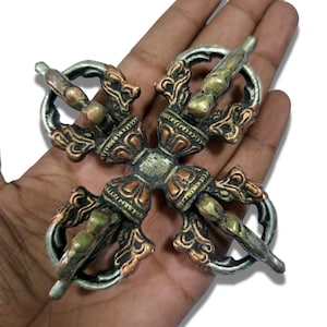 Tibetan Double Vajra, Dorje, Brass Vajra, Stone Inlaid Vajra, Buddhist ...