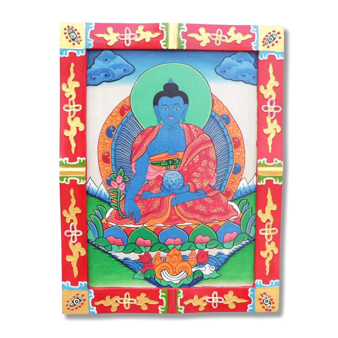 Medicine Buddha Wooden Frame Thanka Painting Wall Decor - Etsy