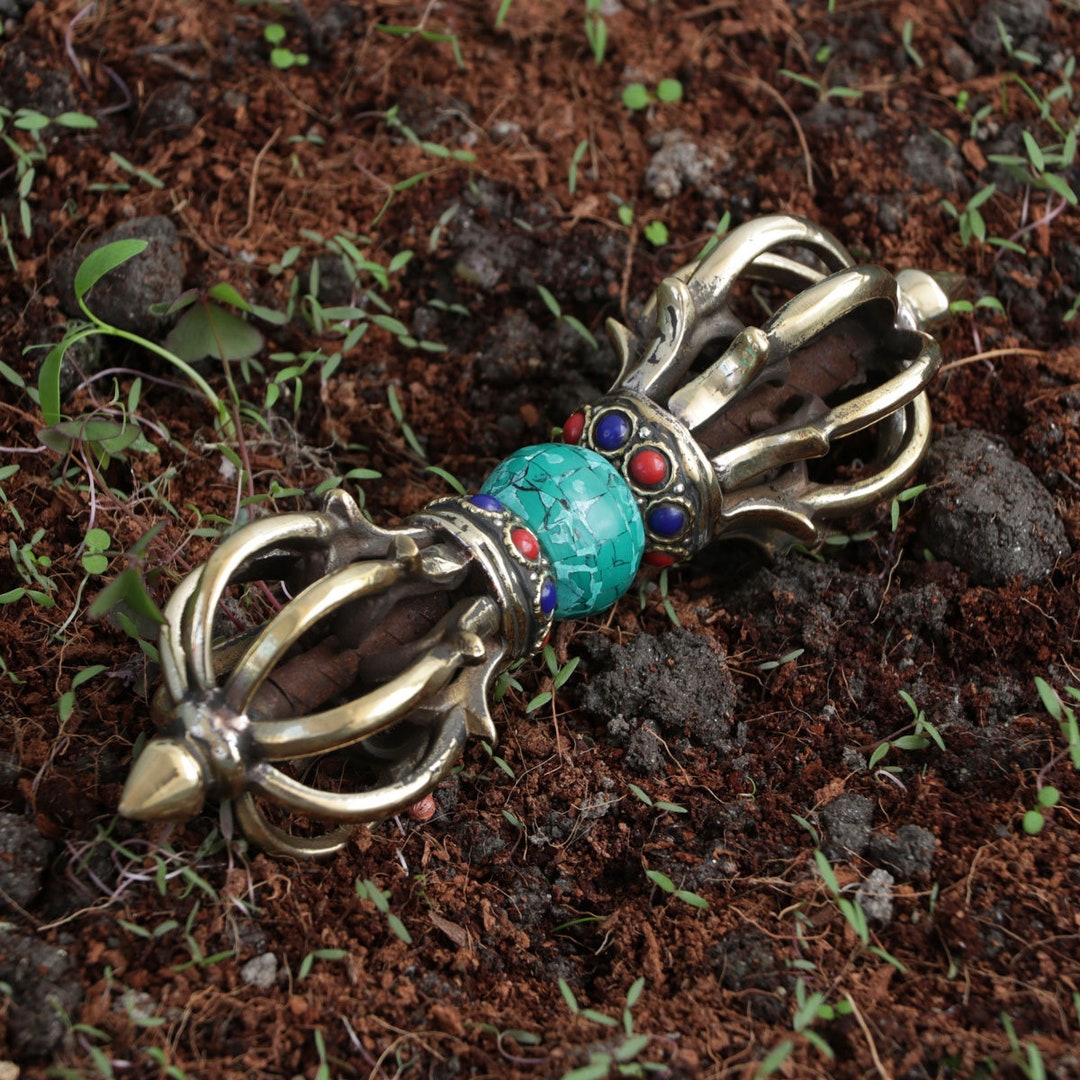 Stone Inlaid Tibetan Vajra, Dorje, Alter Rituals, Brass Vajra, Buddhist ...