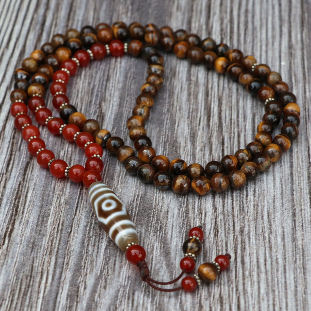 Genuine Tiger Eye Prayer Mala, Japa Mala, Necklace, August Birthstone ...