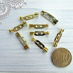 20 Pcs Brass 20 Mm Gold Metal Brooch Pin 0,78 Inch Made in Japan ...