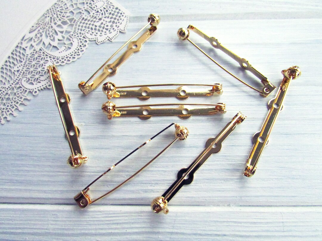 10 Pcs Gold Metal 45mm Japanese Brooch Pin Backs With Safety Catch ...