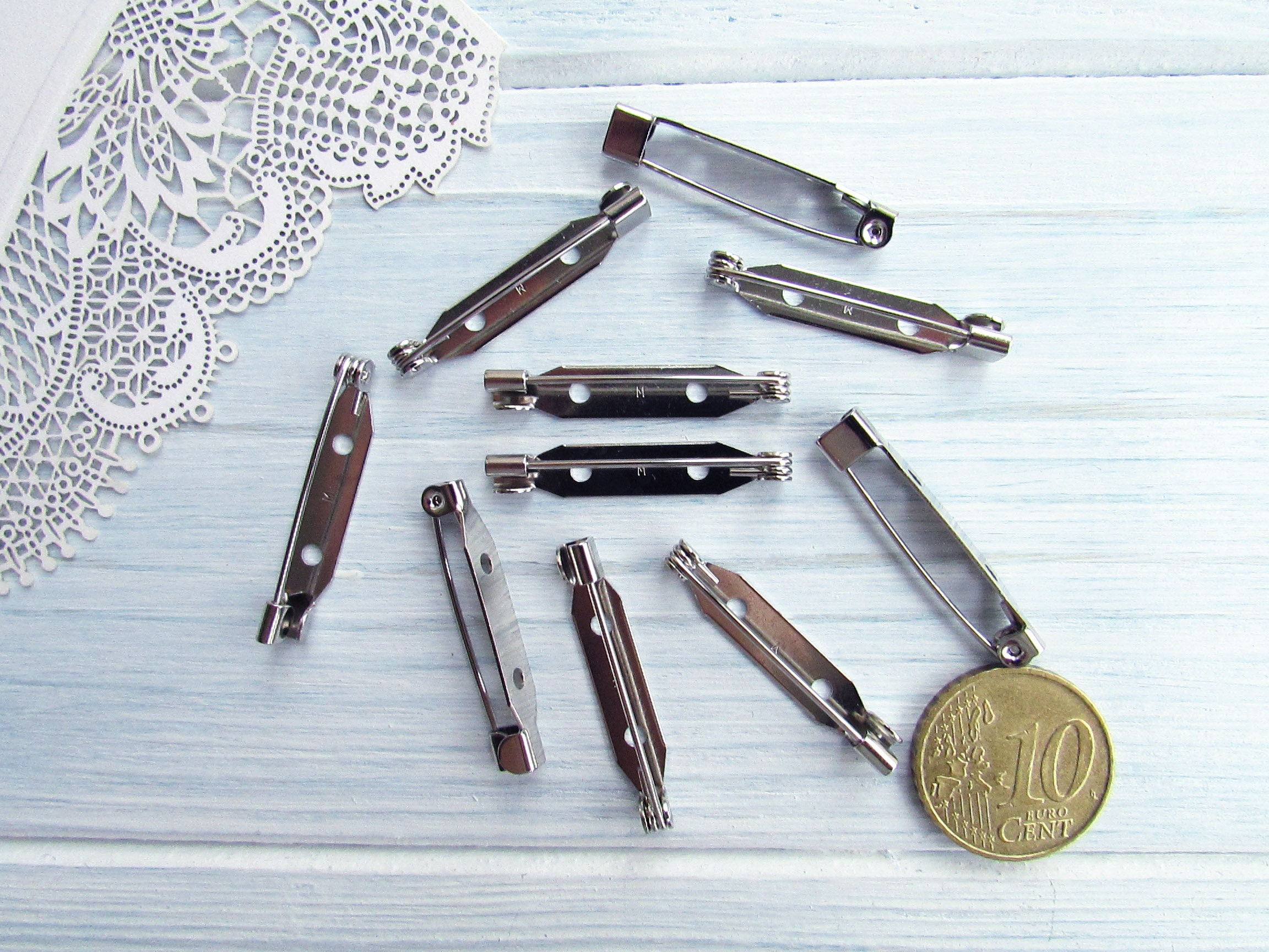 20 Pcs Brass 30 Mm Silver Metal Brooch Pin 118 Inch Made in | Etsy