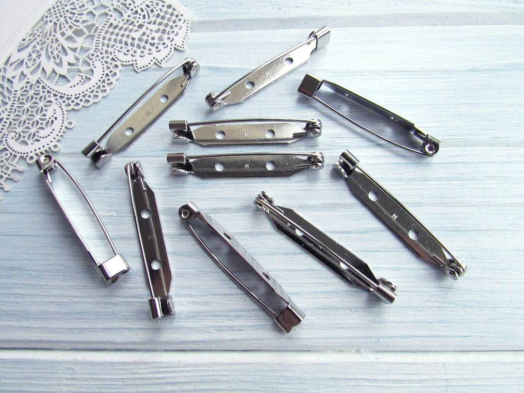 20 Pcs Brass 35 Mm Silver Metal Brooch Pin 1,38 Inch Made in Japan ...