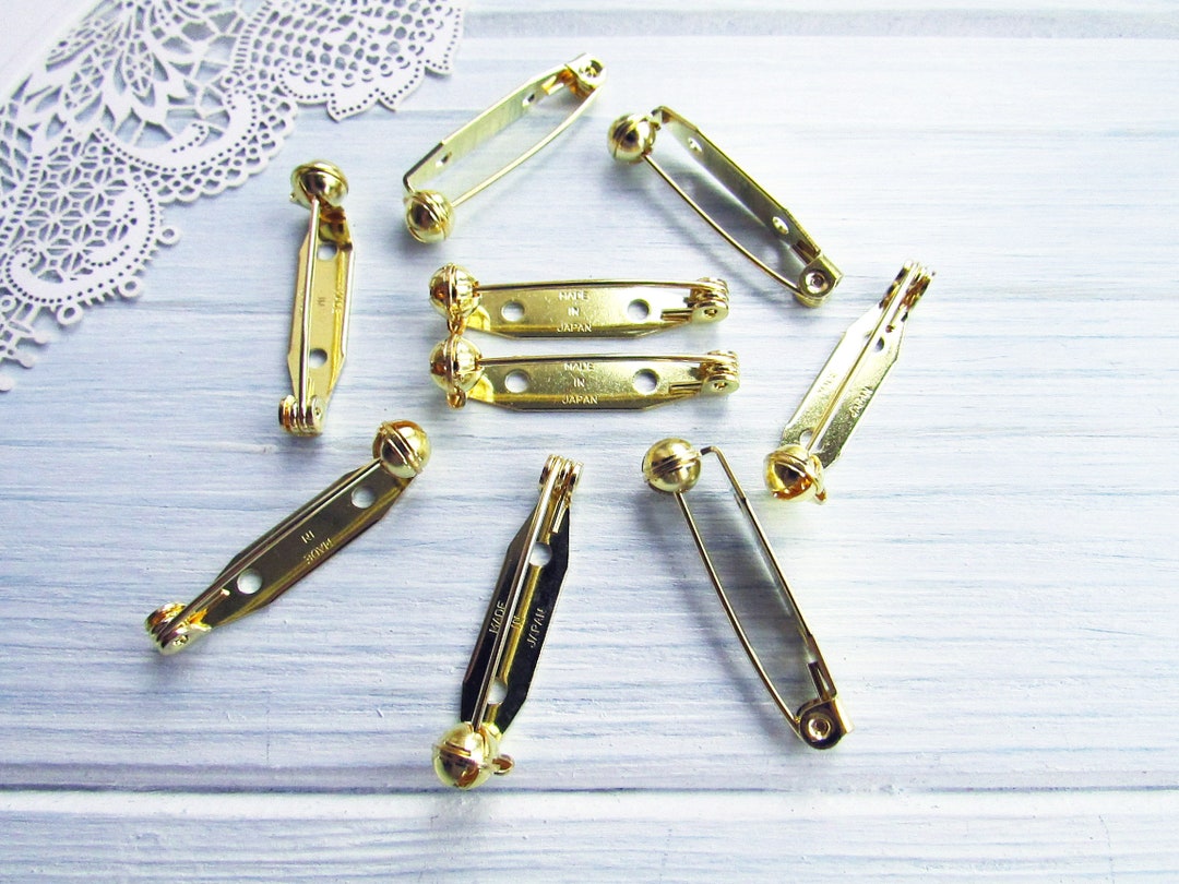 20 Pcs Gold Metal 28mm Brooch Pin Backs With Safety Catch: Japanese ...