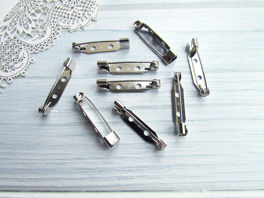 20 Pcs Brass 25 Mm Silver Metal Brooch Pin 0,98 Inch Made in Japan ...