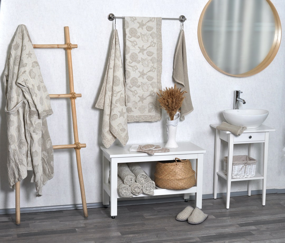Washed Linen Bath Towel: Natural Color, Marine Style, Double Fabric - Etsy