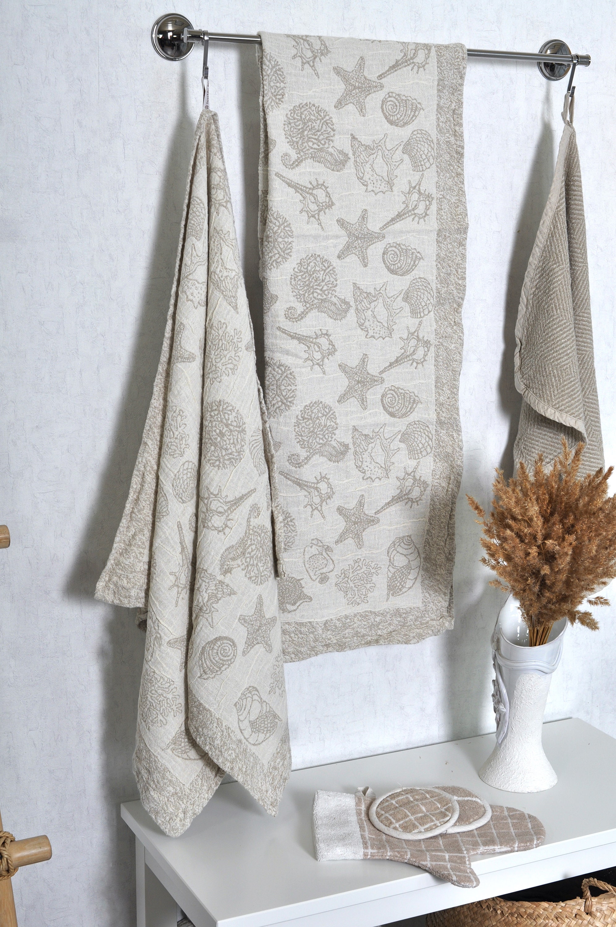 Washed Linen Bath Towel: Natural Color, Marine Style, Double Fabric - Etsy