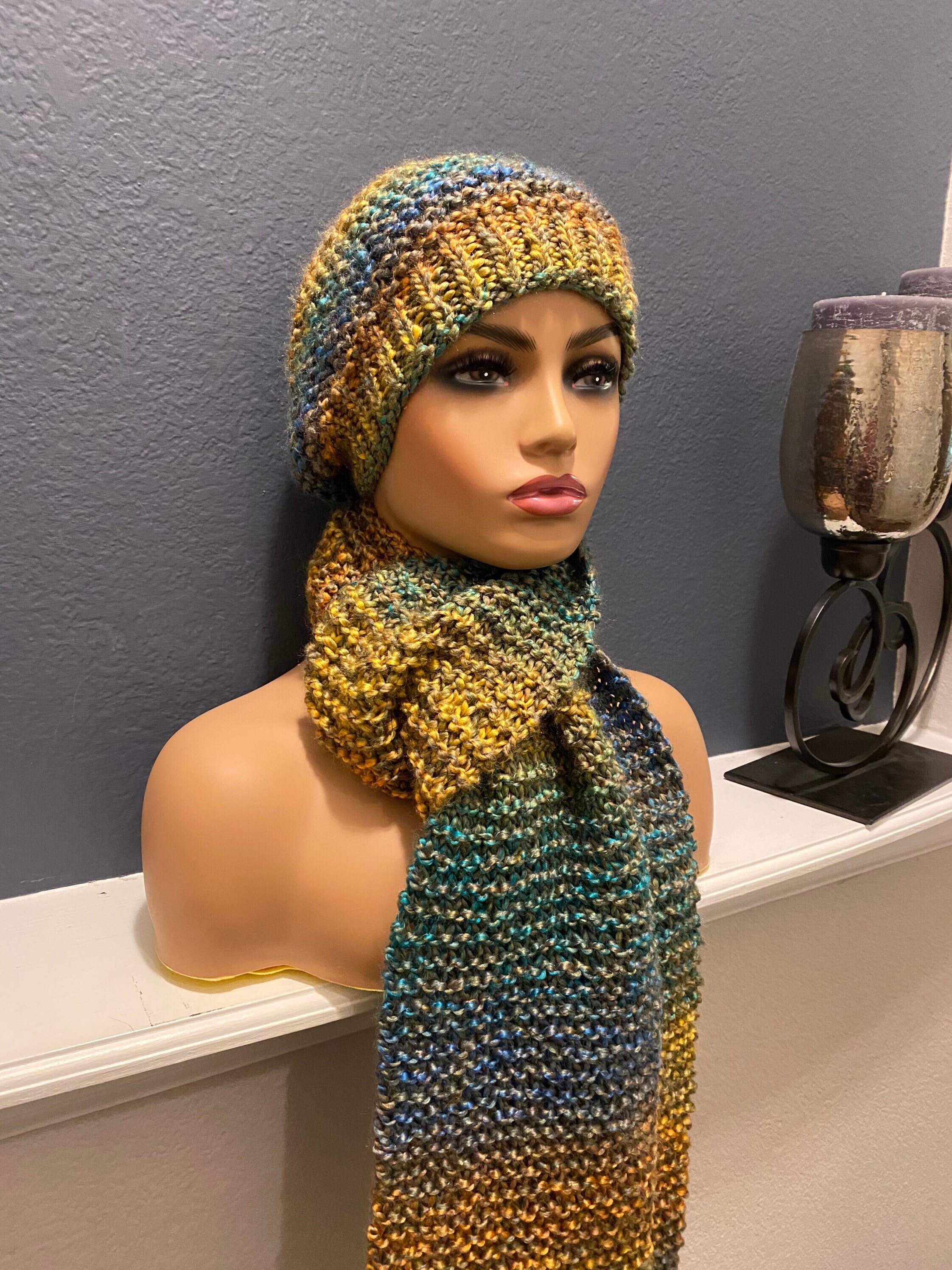 Homespun Knit Beanie and Scarf Set: Painted Desert Acrylic Blend - Etsy