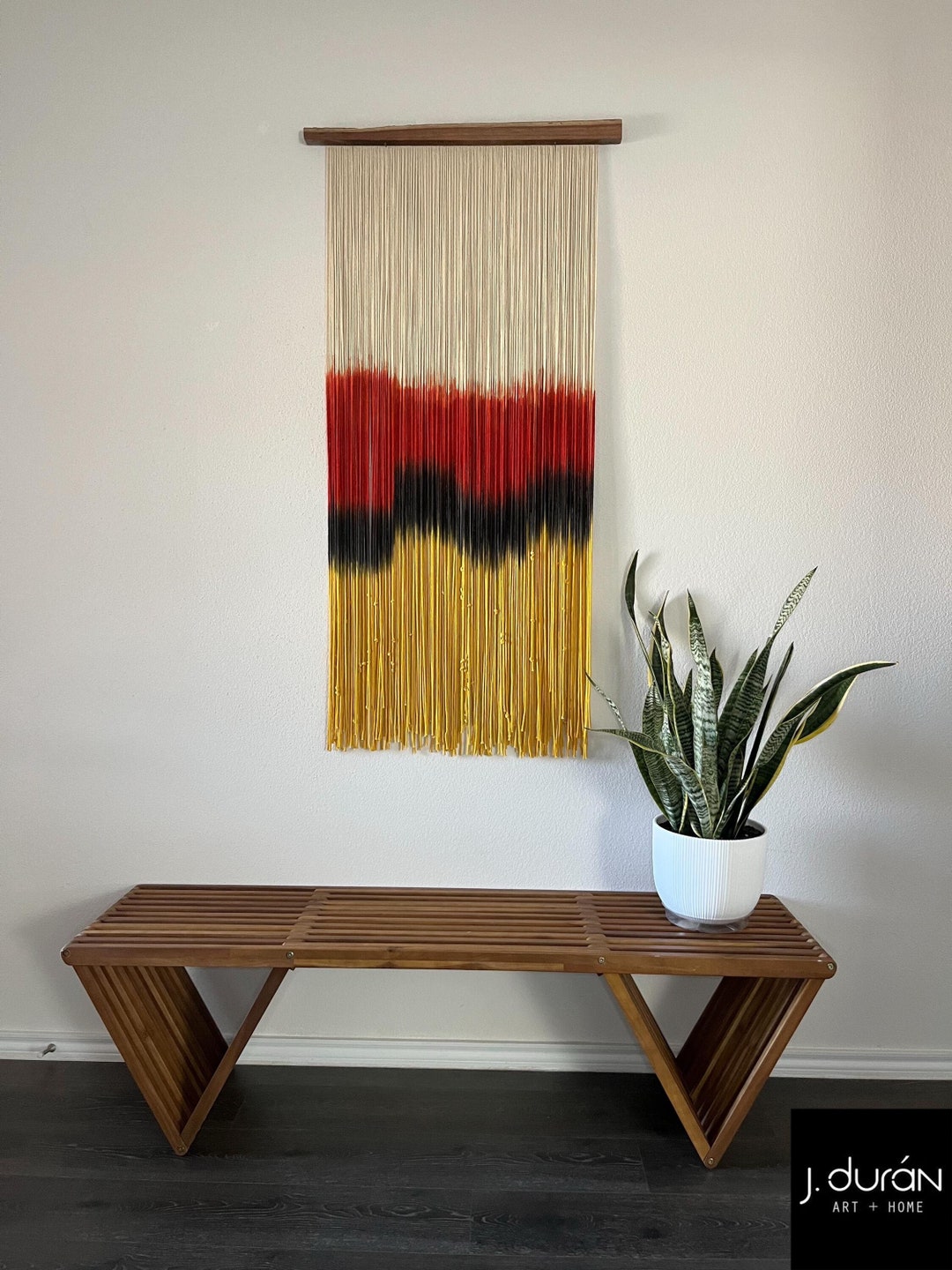 RISING PHOENIX II - Large Macrame Art | Modern | Red Orange Black ...