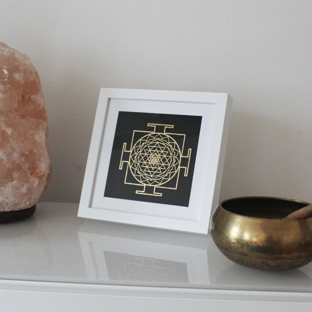 Sri Yantra Real Gold Yoga Symbol 24k Gold Leaf Wood Laser Chakra ...