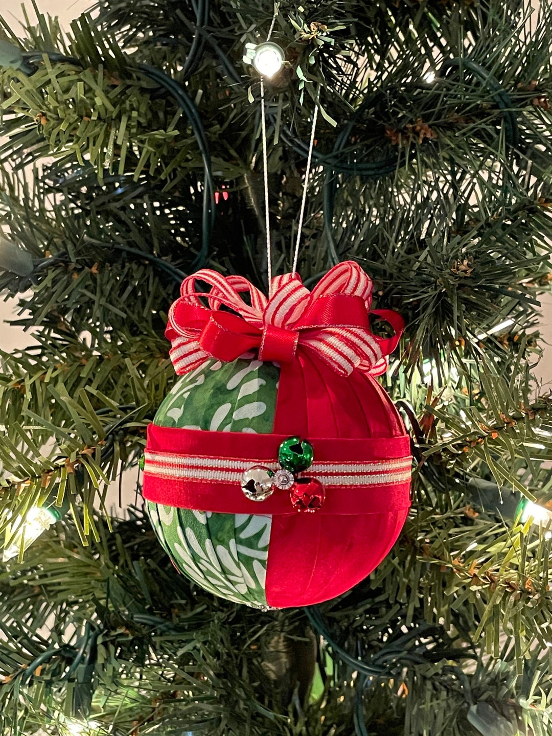 Red and Green Pleated Quilted Christmas Ornament - Etsy