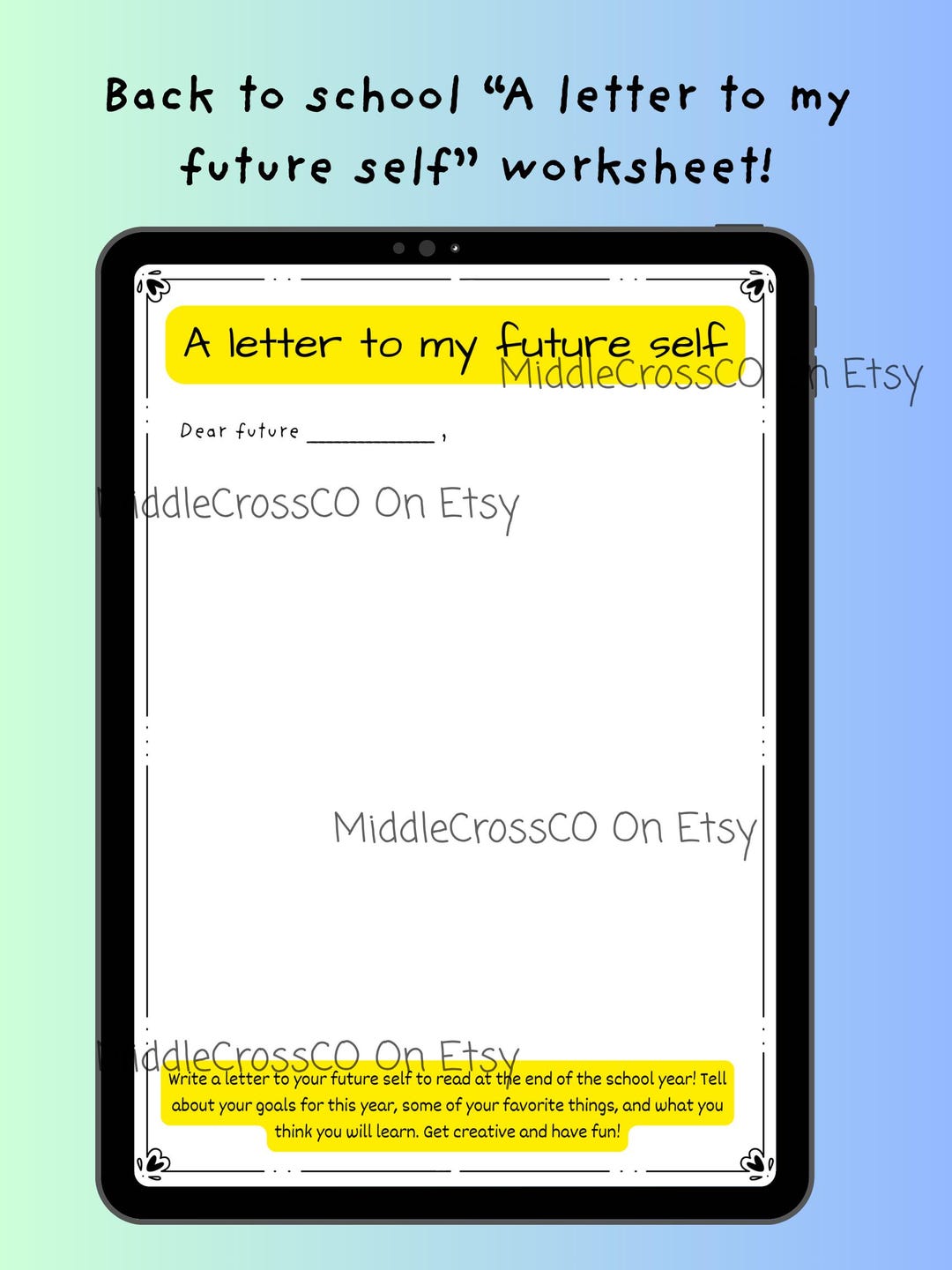 Back to School "a Letter to My Future Self" Worksheet - Etsy