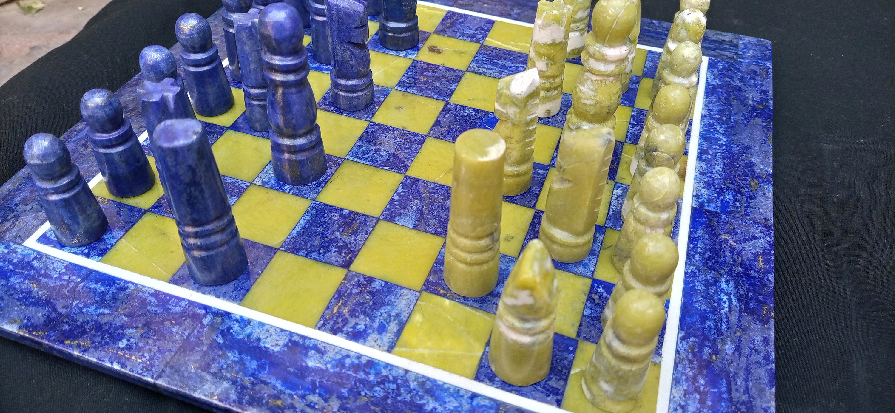 Lapis Lazuli & Serpentine Handmade Chess Board - Etsy UK
