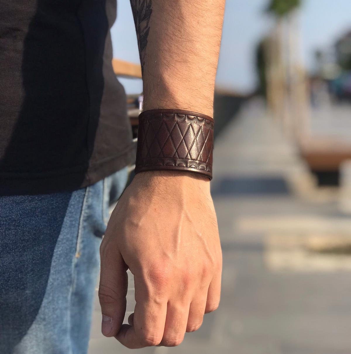 Leather Wrist Cuff Wrist Band Dark Brown - Etsy