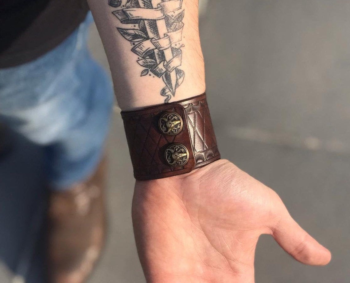 Leather Wrist Cuff Wrist Band Dark Brown - Etsy