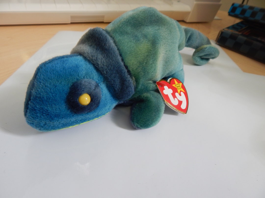 Ty Beanie Baby Rainbow the Chameleon, No Tongue Chameleon, Rare Rainbow ...
