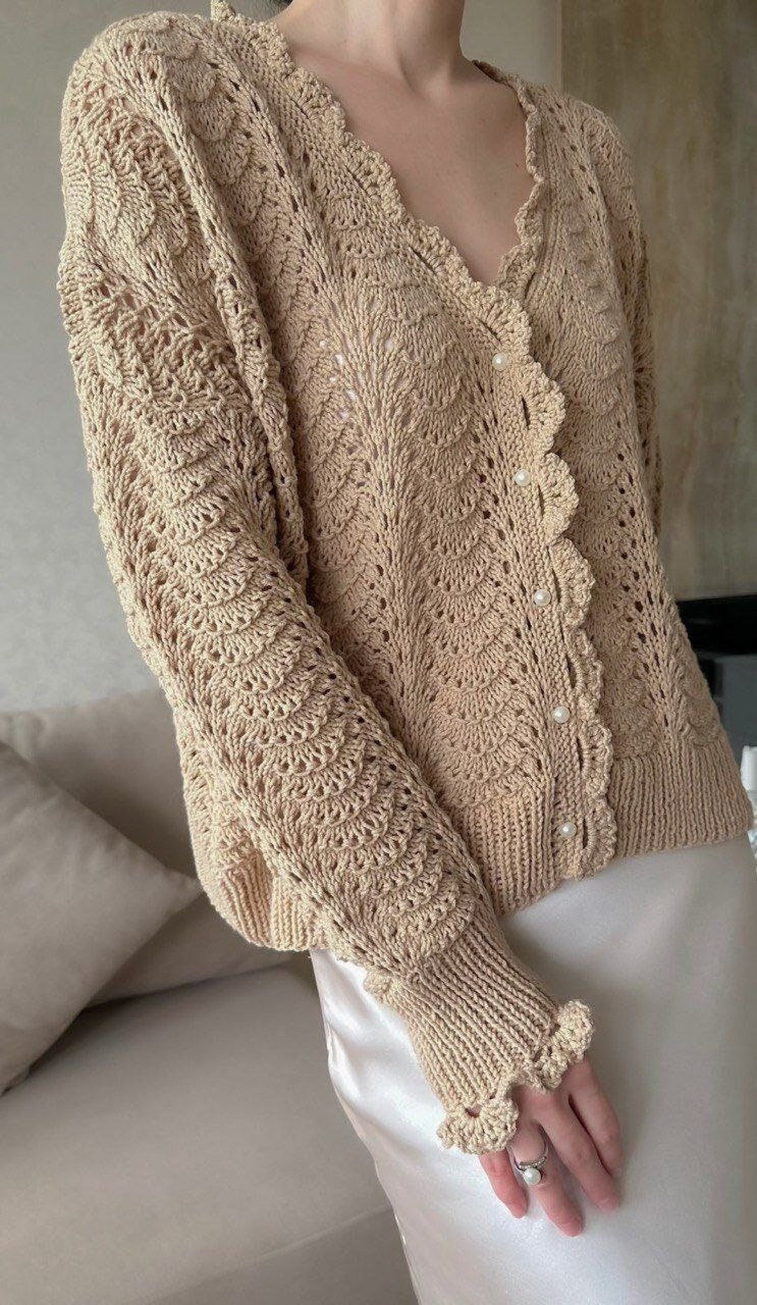 Ruffle Lace Blouse Knit Lace Cardigan Button up Cardigan for Women - Etsy