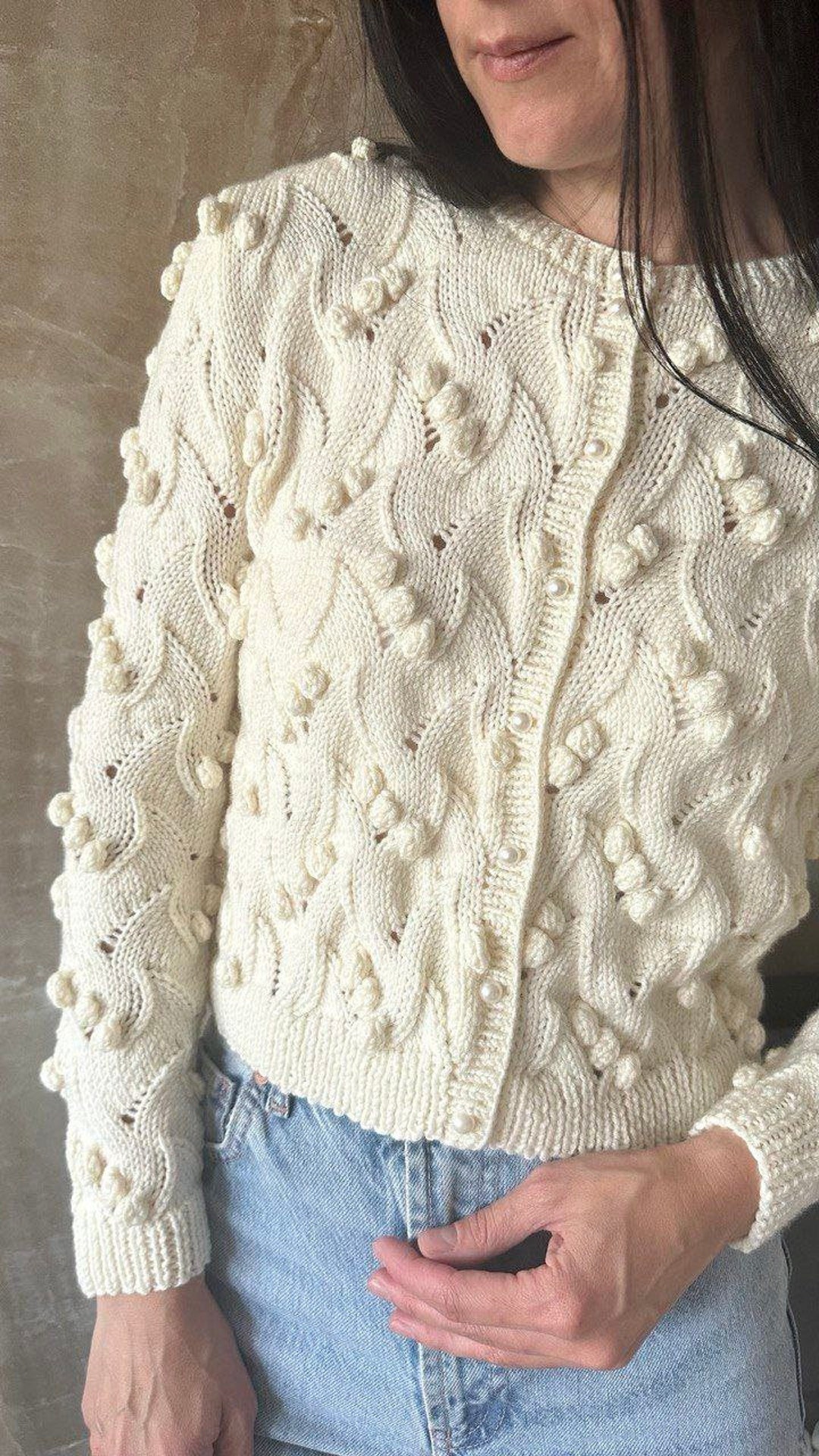 Cropped Chunky Knit Cardigan Merino Wool Cardigan White Wool Cardigan ...