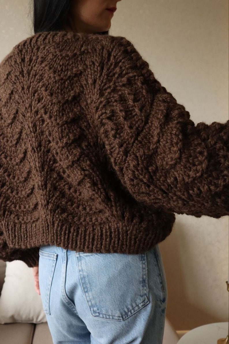 Chunky Knit Cardigan Cropped Alpaca Wool Cardigan Lace Cardigan Women ...