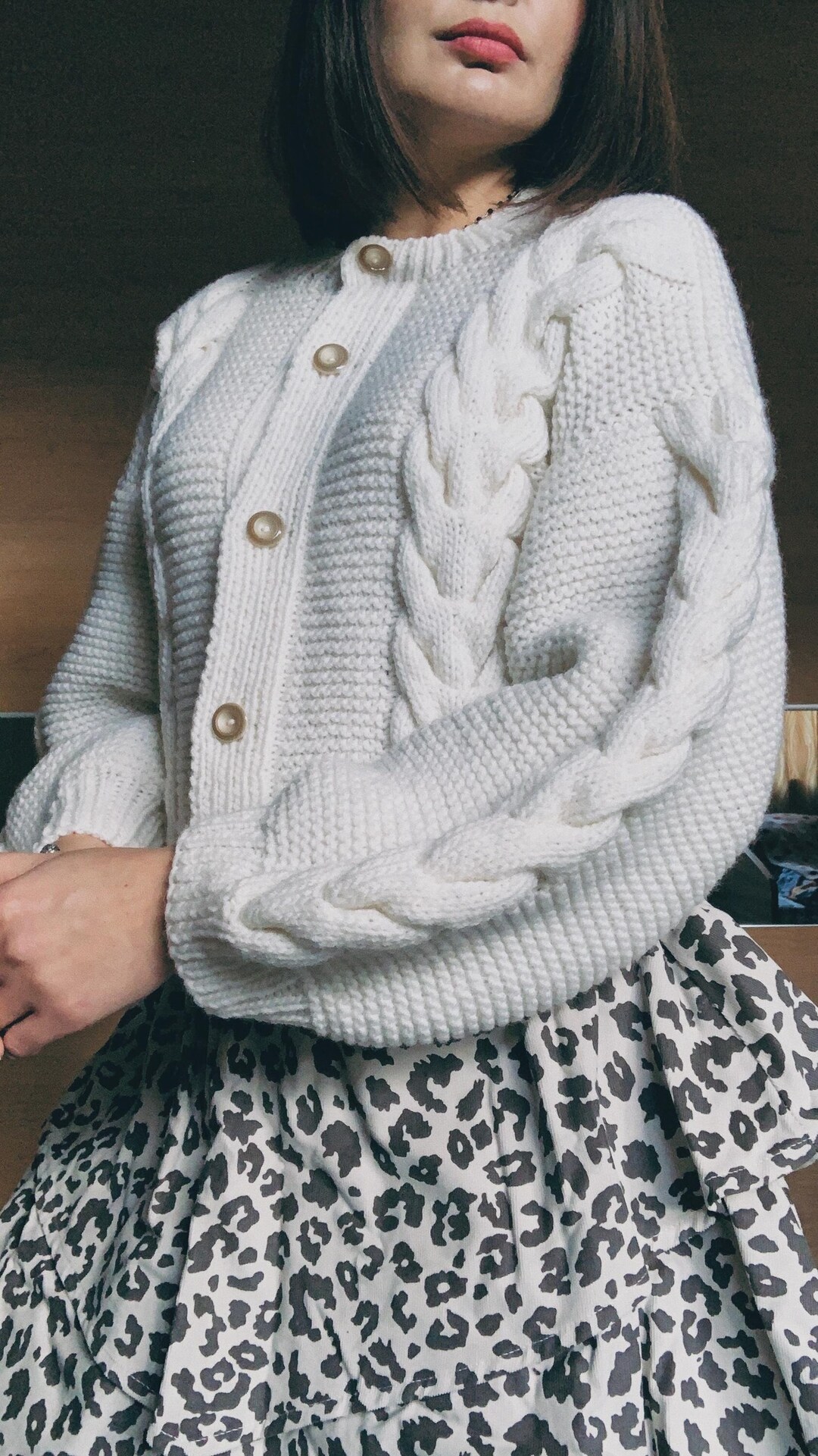 Cable Knit Cropped Cardigan White Chunky Cardigan Chunky Wool Cardigan ...