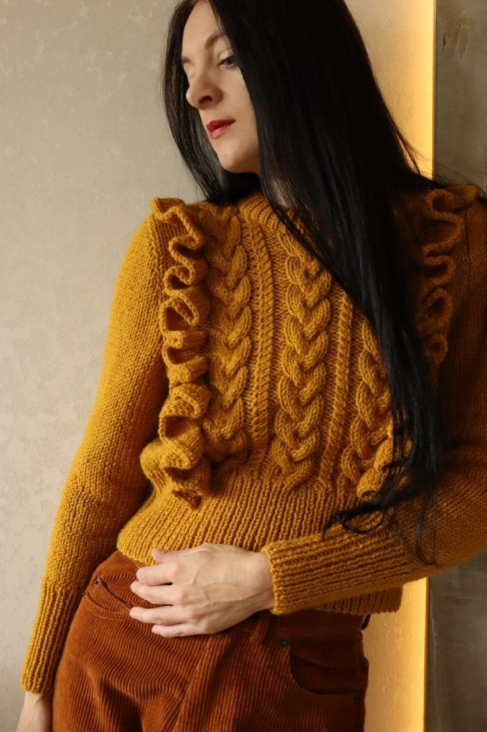 Handmade Cable Knit Sweater for Women Cropped Wool Sweater Chunky Hand ...