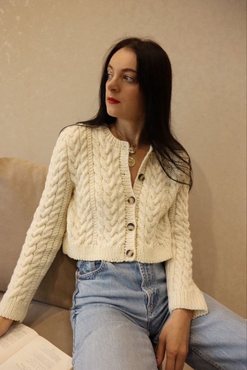 Cropped Wool Cardigan Crop Top Cardigan Cable Knit Cardigan for Women ...