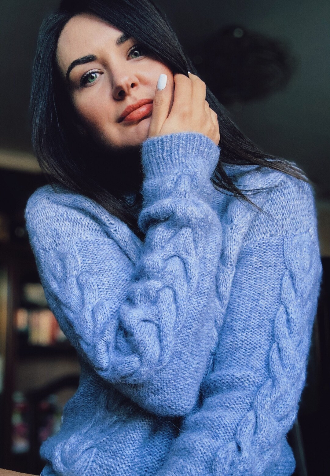 Blue Chunky Sweater Cable Knit Sweater Alpaca Wool Sweater Women - Etsy