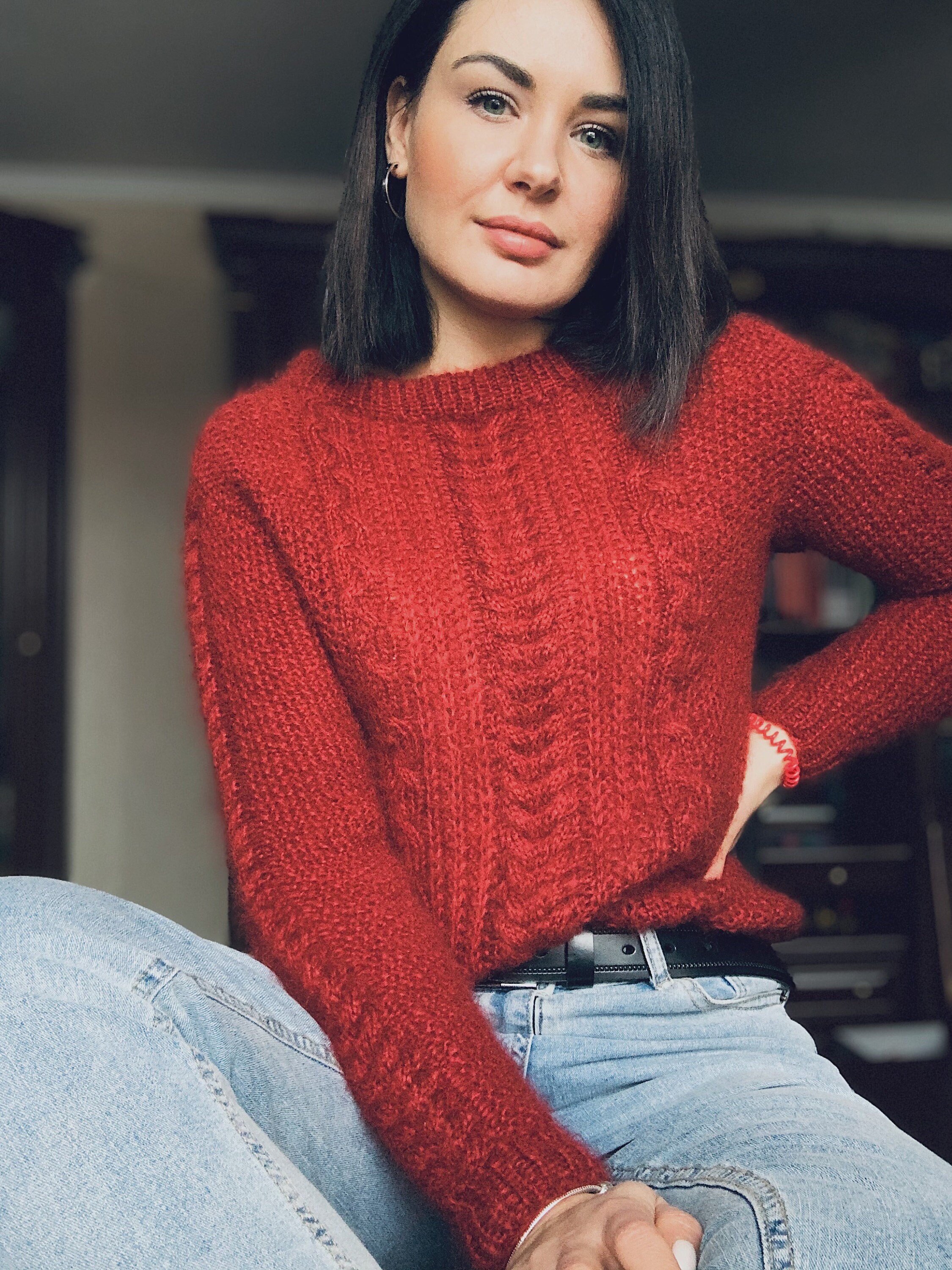 Red Mohair Sweater Cable Knit Sweater Women Hand Knit Chunky Sweater - Etsy