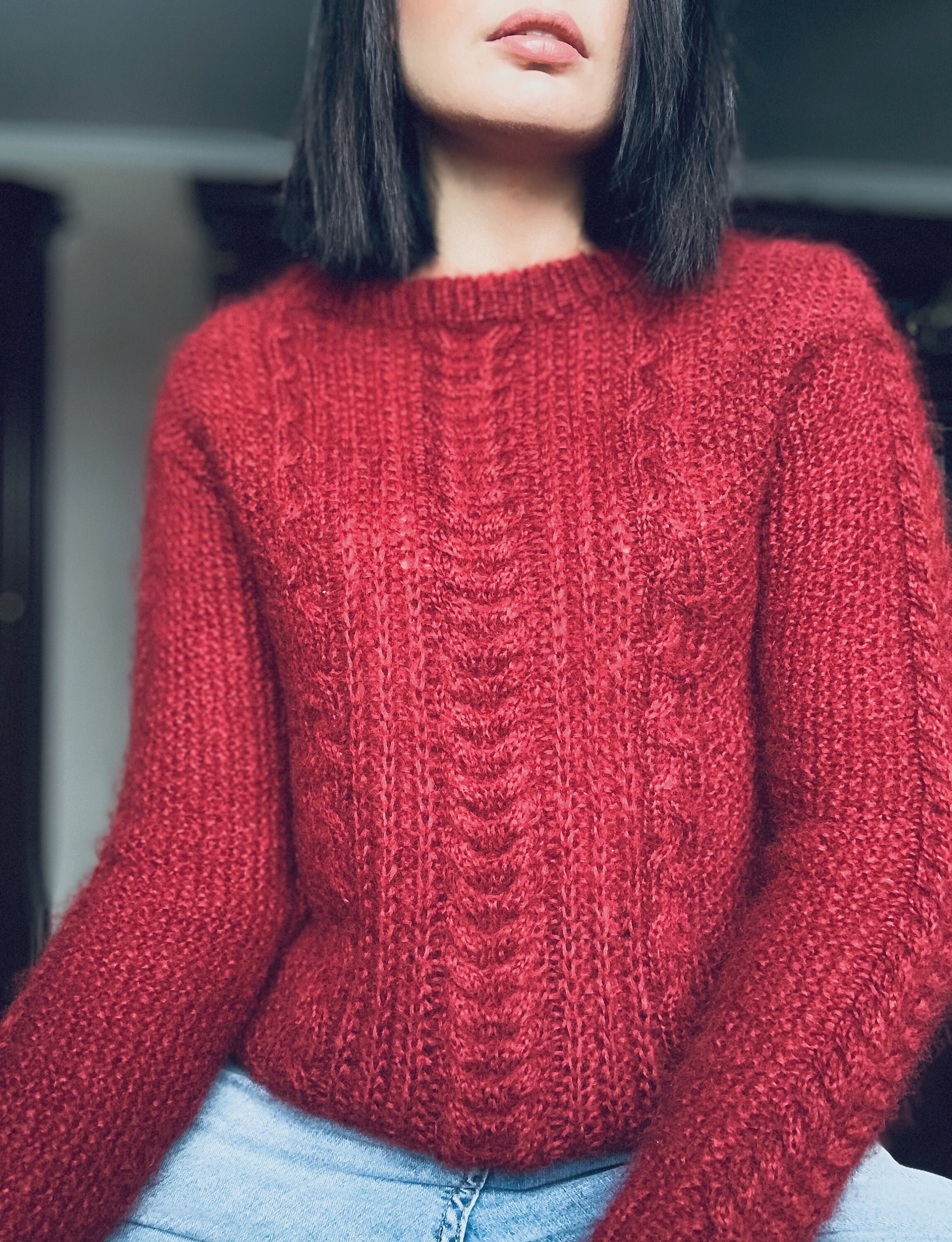 Red Mohair Sweater Cable Knit Sweater Women Hand Knit Chunky Sweater - Etsy
