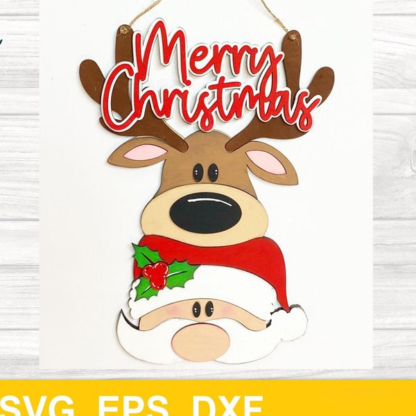 Merry Christmas Door Hanger Svg Etsy