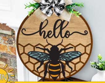 Bee Welcome Sign Bee Round Sign Glowforge SVG Bee Hello - Etsy