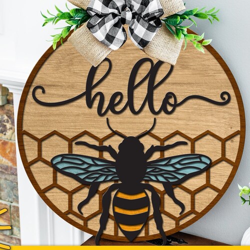 Bee Welcome Sign Bee Round Sign Glowforge SVG Bee Hello - Etsy