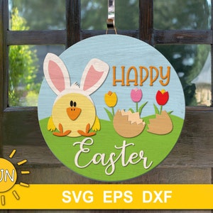 Happy Easter Door Hanger SVG Glowforge SVG Laser Cut File Cricut Svg ...