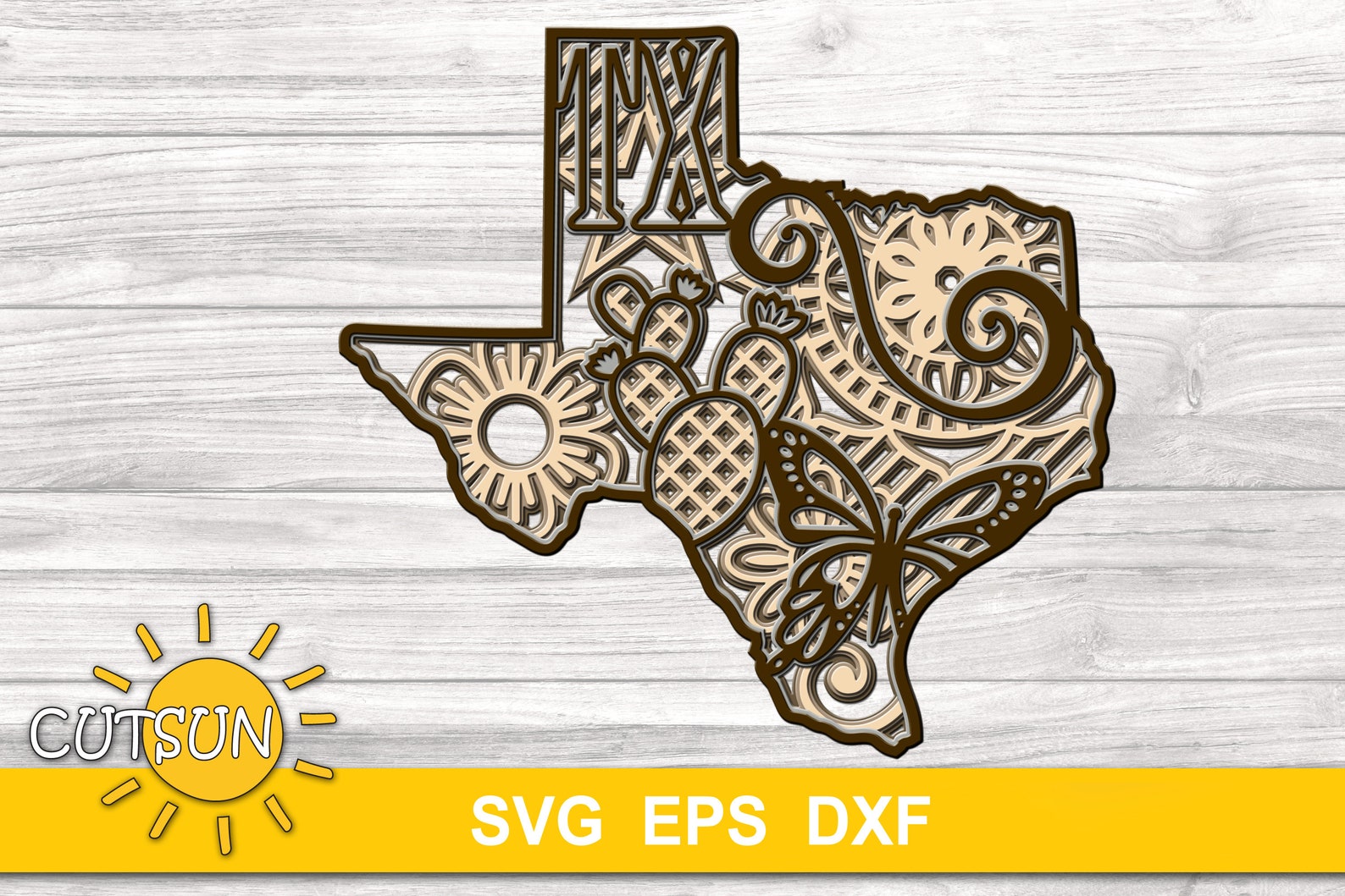 Layered 3D Mandala Texas State SVG 5 Layers | 3D Layered DXF Laser Cut ...