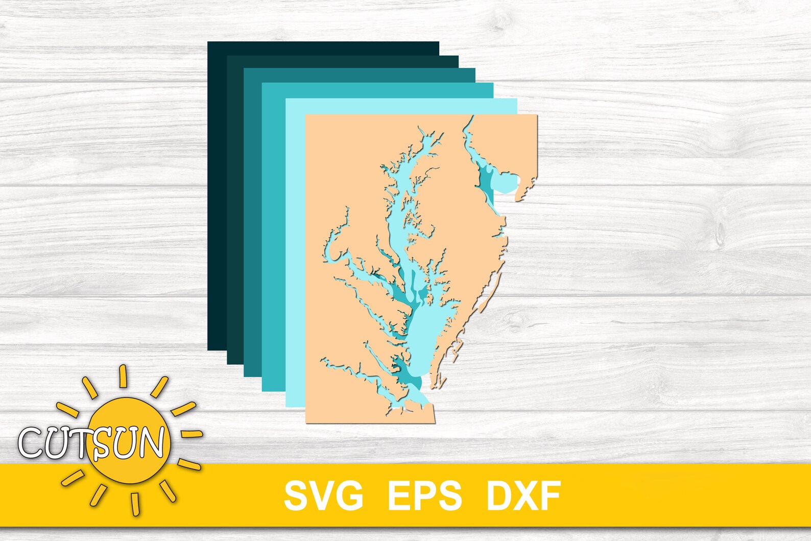 Layered Chesapeake Bay Map SVG | 6-layer Nautical Depth Map | Laser Cut ...