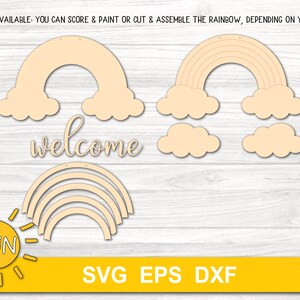 Rainbow Door Hanger SVG Rainbow Welcome Sign Svg Glowforge Laser Cut ...