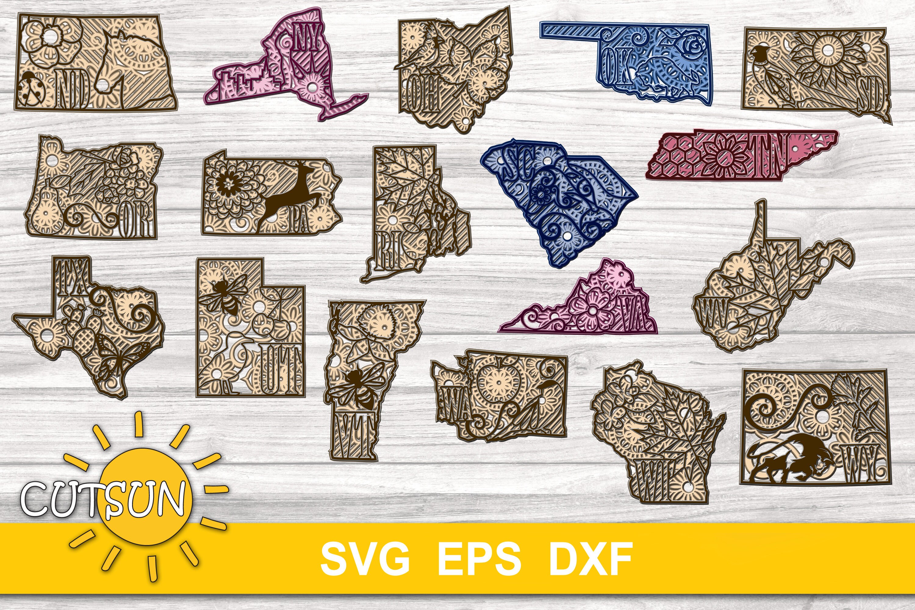 Layered 3D Mandala States Plus a 3D Layered Mandala US Map - Etsy