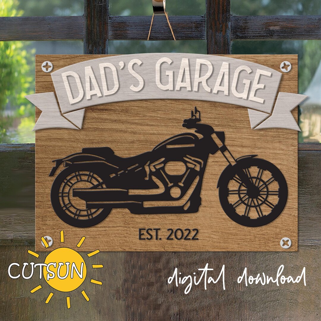 Dad's Garage Svg | Motorcycle Sign SVG | Father's Day Gift SVG | Glowforge SVG | Laser Cut File ...