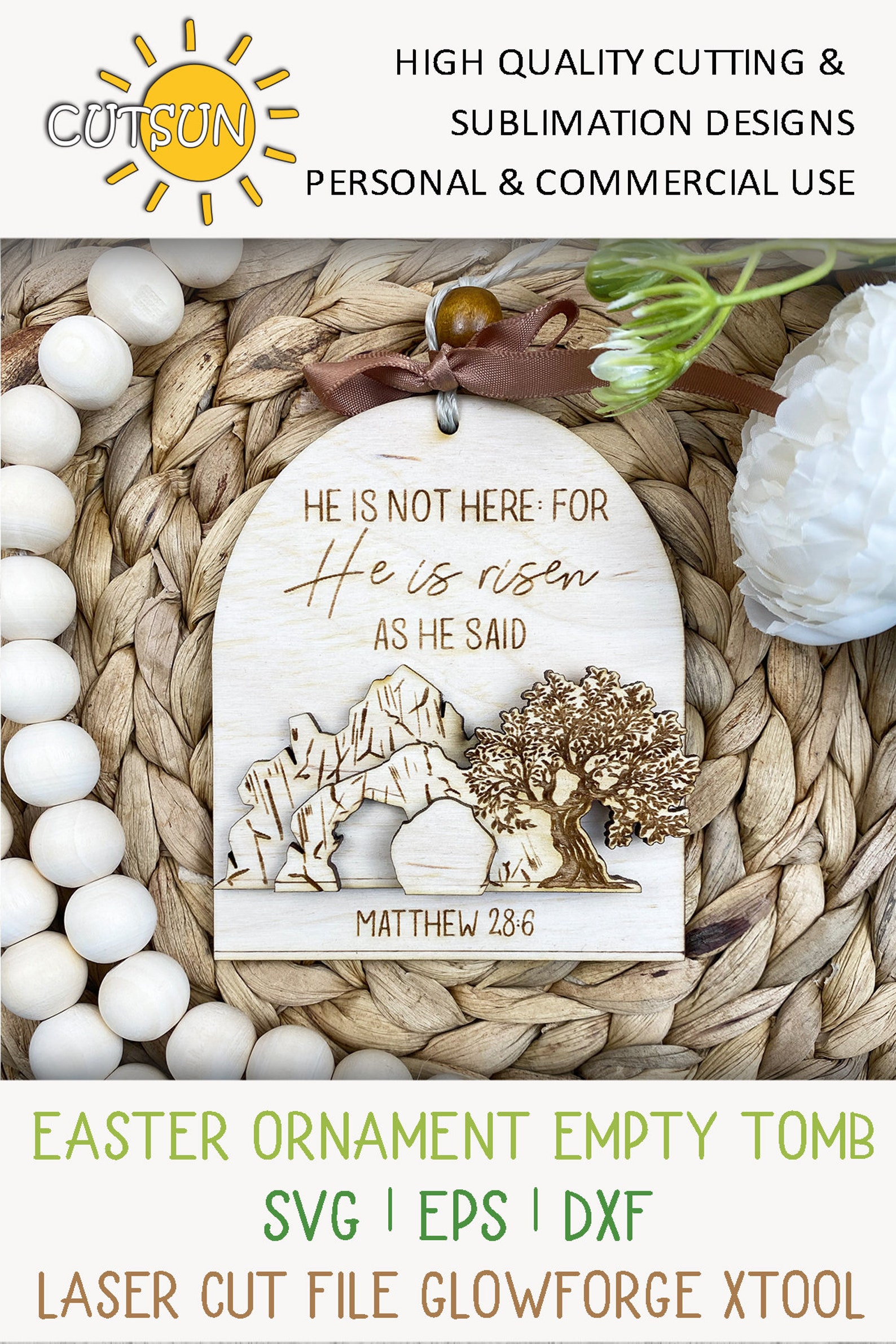 Easter Resurrection Ornament SVG | Empty Tomb and Cross Scene ...