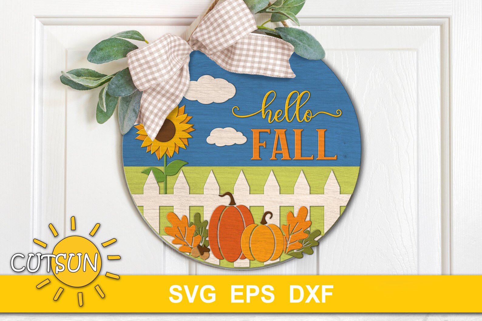 Hello Fall Door Hanger SVG Hello Fall Round Door Sign SVG - Etsy