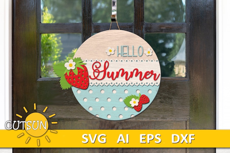 Hello Summer Door Hanger SVG | Strawberry Welcome Sign Laser Cut File ...