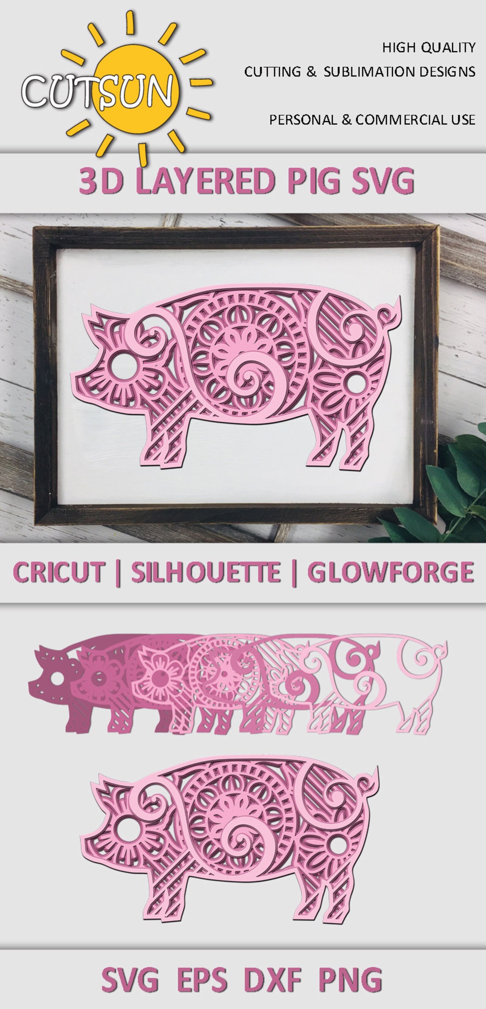 3D Layered Pig Mandala SVG File 3D Layered DXF Laser Cut | Etsy
